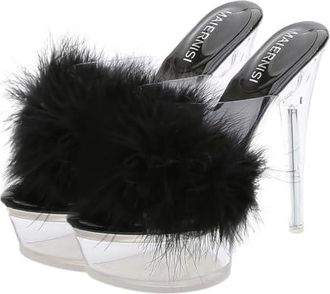 IFUNDOM Sandales &agrave; Talons Hauts Fins pour Femmes, Semelle Compens&eacute;e Moelleuse, Cuir Synth&eacute;tique Noir, &Eacute;l&eacute;gantes pour Soir&eacute;e, Taille 40, Sandales &agrave; Plateforme 