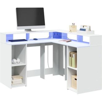 vidaXL LED-Schreibtisch Wei&szlig; 130x130x91 cm Holzwerkstoff - Vidaxl
