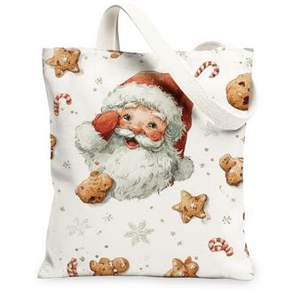 Generic Sacs fourre-tout en toile de No&euml;l, motif P&egrave;re No&euml;l festif et biscuits, sacs de courses r&eacute;utilisables, sacs de courses fantaisie, l&eacute;gers et lavables &agrave; 