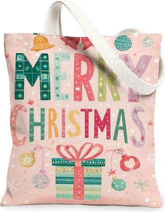 Generic Sacs fourre-tout en toile de No&euml;l, motif festif, r&eacute;utilisables, l&eacute;gers et lavables, bandouli&egrave;re pour voyage, plage, pique-nique, 33 x 38,1 cm