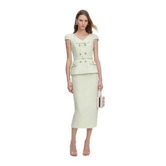 Self Portrait Femme, Robes, Vert, Taille: 42 FR Robe Midi Boucl&eacute;