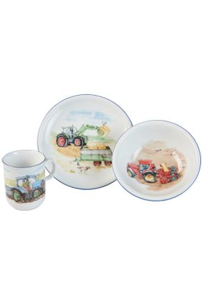 SELTMANN WEIDEN Kindergeschirrset Kindertr&auml;ume, Blau, Gr&uuml;n, Mehrfarbig, Rot, Keramik, 3-teilig, Fahrzeuge, F&uuml;ttern, Kindergeschirr