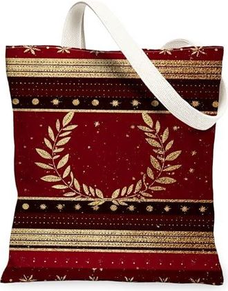 Generic Sacs fourre-tout en toile de laurier de No&euml;l, motif &eacute;toile &eacute;l&eacute;gante, sacs d&eacute;picerie r&eacute;utilisables, vintage lavables en toile pour T, Rouge, 13x15 Inch