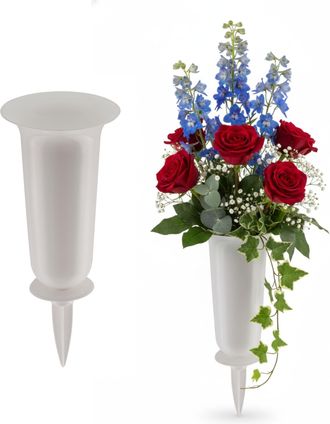 Matches 21 Wetterfeste Grabvasen mit Erdspie&szlig; 37 cm wei&szlig; - 2 Friedhofsvasen zum Stecken als Grabschmuck