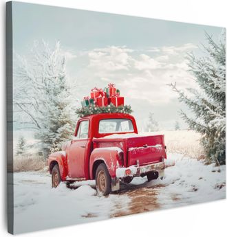 MuchoWow © Leinwand 70x50 cm Deko Schlafzimmer Aesthetic Leinwandbilder Wohnzimmer Gemälde Foto Geschenk Living Room Decoration Auto - Rot - Geschenke - Winter