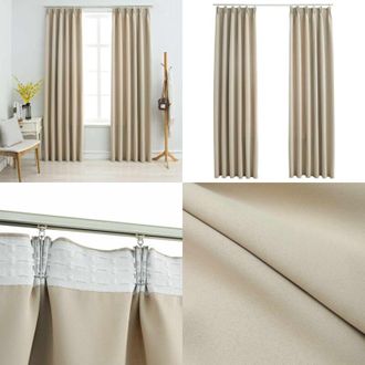 vidaXL Verdunkelungsvorh&auml;nge mit Haken 2 Stk. Beige 140x175cm - Verdunklungsvorh&auml;nge - Gardinen - Wohnaccessoires - Vorh&auml;nge Beige - Vorh&auml;nge Mit &Ouml;sen