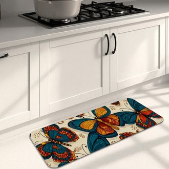 Generic K&uuml;chenmatten mit Schmetterlingsmuster, bunt, dekorativ, weich, federgepolstert, bequem, waschbar, rutschfest, Dekor-Teppiche f&uuml;r K&uuml;che, Waschbecken, W