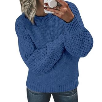 Generic Pull pour femme en tricot &eacute;pais &agrave; col rond et manches longues, coupe ample, doux, confortable, d&eacute;contract&eacute;, chaud pour lautomne et lhiver, usage quoti