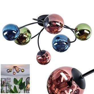 HOFSTEIN Deckenleuchte Chehalis, 6-flammige Deckenlampe aus Metall/Glas in Schwarz/Blau/Gr&uuml;n/Kupfer, Leuchte im Retro/Vintage-Design (Schirme &Oslash; 10; 12 cm), G9,