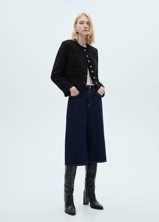 Mango Veste tweed boutons bijoux noir - Femme - XXS - MANGO