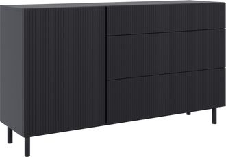 Selsey Kommode Mit Schubladen, 140 cm Breit, Schwarz Moderne Kommode Mit Einer T&uuml;r Und Gefr&auml;ster Front, 3 Leisen Schubladen, Kommoden & Sideboards, Stabilit&auml;