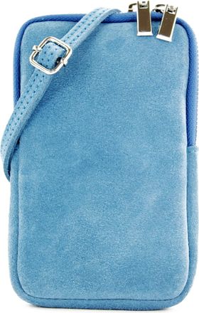 modamoda.de T210 Damen Wildleder Rauleder Handytasche 6,7 Zoll Umh&auml;ngetasche handmade in Italy, Farbe:Jeansblau