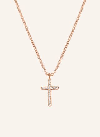 Leaf Halskette Kreuz Aus 18 Karat Ros&eacute;gold Mit Diamanten rosegold