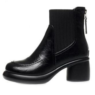 Generic Bottines Chelsea &agrave; talon &eacute;pais pour femme - Avec doublure chaude et &eacute;lastique - Bout rond, Noir fin., 39.5 EU