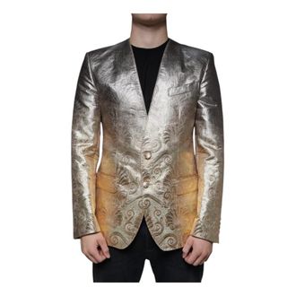 Dolce & Gabbana Goldener Slim Fit Blazer mit Zwei Kn&ouml;pfen - - Jackets - Herren - Gelb - L