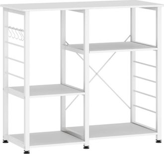 Soges Etag&egrave;re de Cuisine en m&eacute;tal et Bois, Meuble Rangement Desserte de Cuisine Etag&egrave;re pour Four &agrave; Micro-Ondes, avec 3 + 3 Tablettes, Blanc - Soges