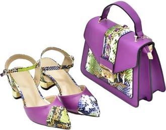 Generic Ensemble de chaussures et sac pour femme - Escarpins et sac de mariage - En cuir verni, violet, 42.5 EU