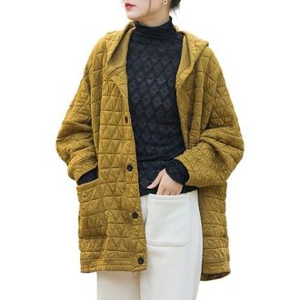 Generic Veste matelass&eacute;e l&eacute;g&egrave;re Dolman &agrave; capuche pour femme avec poches, jaune, M