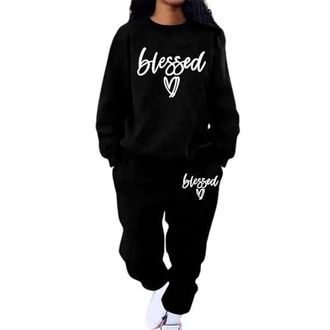 Generic Surv&ecirc;tement de loisirs pour femme - Manches longues - Sweatshirt et pantalon - Surv&ecirc;tement de sport l&eacute;ger - Ensemble de 2 pi&egrave;ces - Lettres imprim&eacute;es -