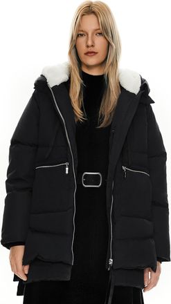 Orolay Damen Daunenmantel mit Verdickung Parka Kapuze Langer Puffer Mantel f&uuml;r Winter Gesteppte Gepolsterte Winddichte Oberbekleidung Schwarz 5XL