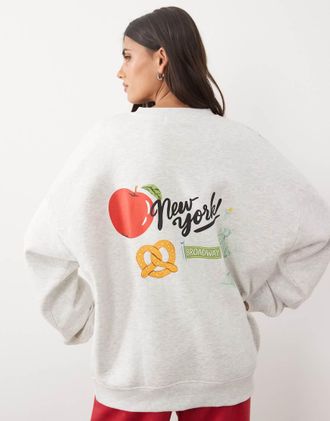 KAIIA Sweatshirt mit hohem Baumwollanteil und New-York-Print in Graumeliert