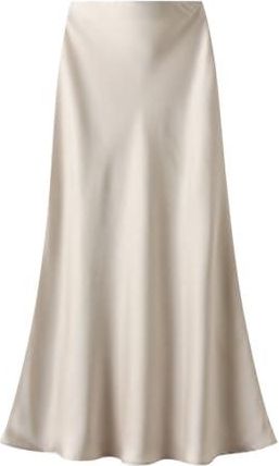 Onsoyours Femme Jupe en Satin Élégant Taille Haute Élastique Midi Jupes en Soie avec Fermeture Éclair Couleur Unie A Abricot XL
