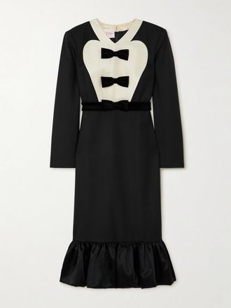 Valentino Garavani Robe Midi En Laine, Velours Et Ottoman &Agrave; Noeuds Et &Agrave; Ceinture - Noir