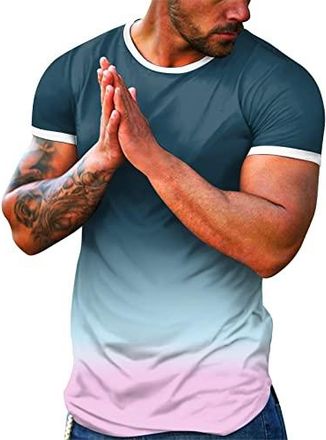 Generic Haut d&eacute;grad&eacute; pour homme &agrave; col rond 2025 - T-shirt d&eacute;contract&eacute; tendance - T-shirt ample - Pour sortie sportive et danniversaire - Joli t-shirt &agrave; manche