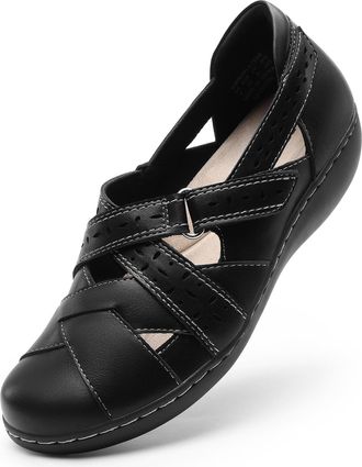 Dream Pairs Damen Loafer, Schlupfschuhe, Bequeme Freizeitschuhe, Flache Schuhe, Arbeitsschuhe, Sandalen mit geschlossener Spitze,Size 36.5,Schwarz,DWUMLS2508