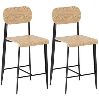HOMCOM Barhocker 2er Set, Barstuhl mit Fu&szlig;st&uuml;tze, Metallgestell, K&uuml;chenstuhl mit Sitzh&ouml;he 66 cm, Tresenhocker einfache Montage, Industrie-Design Naturholz+Sc