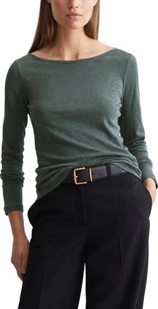 Marc O'Polo Damen Langarmshirt aus Bio-Baumwolle Basic, Grün (Deep Emerald), XXS