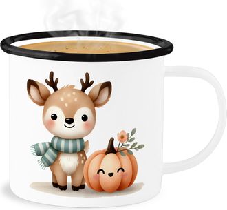 Shirtracer Emaille Becher Blechbecher - Tassen - S&uuml;&szlig;es Reh mit K&uuml;rbis | Herbstliches Baby und Kinder Motiv | Niedliches Design f&uuml;r Halloween und Herbst | Hallowe
