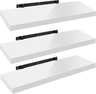 Woltu Wandregal Hochglanz Wei&szlig; 3er Set Schweberegal,100x22.9x3.8 cm, Regal freischwebend, Galeriedisplay, Wanddeko f&uuml;r Wohnzimmer Schlafzimmer K&uuml;che, MDF, v