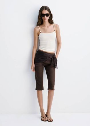 Mango D&eacute;bardeur &agrave; fines bretelles avec perles &eacute;cru - Femme - XS - MANGO