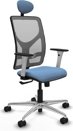 Piqueras y Crespo Blauer Schreibtischstuhl mit wei&szlig;en und schwarzen Armlehnen, h&ouml;henverstellbare Lendenwirbelst&uuml;tze und festes Kopfteil, ausgestattet mit 3 Positionen, 