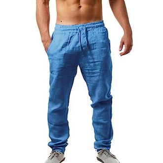 Generic Pantalon de sport pour homme - Pantalon de surv&ecirc;tement l&eacute;ger en coton et lin respirant - Coupe r&eacute;guli&egrave;re - Couleur unie - Pantalon de sport d&eacute;contract