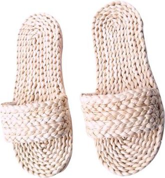 Beaupretty Pantoufles Tress&eacute;es R&eacute;tro Japonaises Antid&eacute;rapantes pour Femme L&eacute;g&egrave;res Respirantes et Durables pour Int&eacute;rieur et Ext&eacute;rieur Blanc