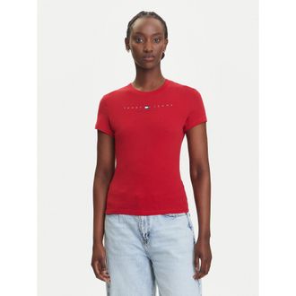 Tommy Jeans T-Shirt Linear DW0DW21422 Rot Slim Fit