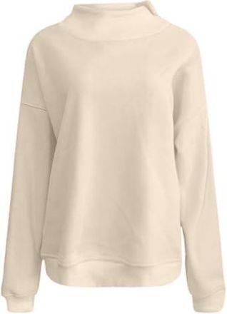 Generic Sweatshirt d&eacute;contract&eacute; l&eacute;ger sans capuche manches tombantes pull tops surdimensionn&eacute; couleur unie col roul&eacute; basique v&ecirc;tements dext&eacute;rieur tendance coup