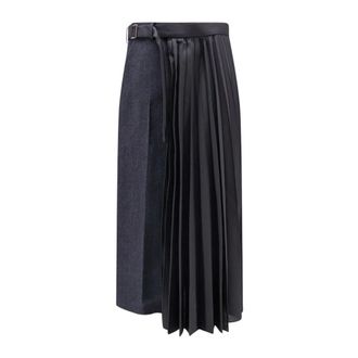 sacai Jupe mi-longue pliss&eacute;e &agrave; chevrons - Femme - Jupes - Noir - Taille: 40 FR