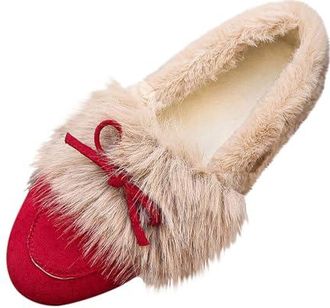 Generic Chaussures Femme Plates Bouche Peu Profonde Doublure Peluche Polaire Slip-on Mocassins Chaussures De Maison Semelle Antid&eacute;rapante Confortable D&eacute;contra