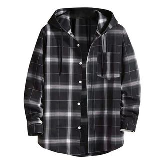 Generic Haut &agrave; capuche d&eacute;contract&eacute; &agrave; carreaux pour homme - Chemise &agrave; manches longues avec poche boutonn&eacute;e - Cordon de serrage - Pour un usage quotidien - Vest