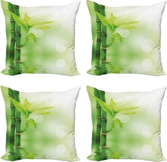 Abakuhaus Pflanze Dekokissen Kissenbezug 4er Pack, Bambus aus Wasser, Modern Accent Doppelseitiger Digitaldruck, 40 x 40 cm, Smaragdgrün