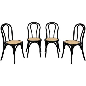 Sweeek Sweeek - 4er-Set Stühle aus Holz und Rattan mit abgerundeter Rückenlehne