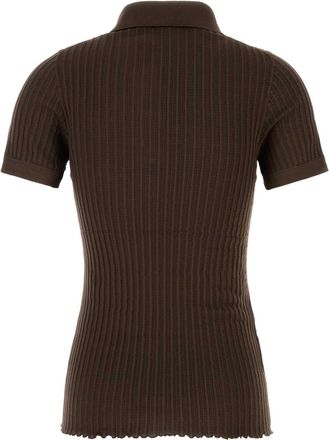 Miu Miu Womens Chocolate Stretch Jersey Polo Shirt Cacao Maglieria Sweater