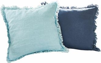 Loberon Kissenhülle 2er Set Quebo, edle Farbharmonie, Schlichtes Design, dekorative Fransenkanten, Kissenbezug, Wohntextilien, Wohn-Accessoires Leinen, türkis