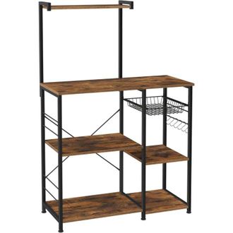 Vasagle Étagère Cuisine, Support pour Four à Micro-ondes, Rangement Cuisine Gain de Place, avec Panier, 6 Crochets, Étagère à Épices, Casseroles, 40 x 90 x