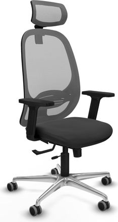 Piqueras y Crespo Schreibtischstuhl, Rollen aus Gummi, mit 2D-Armlehnen, h&ouml;henverstellbare Lendenwirbelst&uuml;tze und Kopfteil, h&ouml;henverstellbar und neigbar, Grau/Dunkelgra