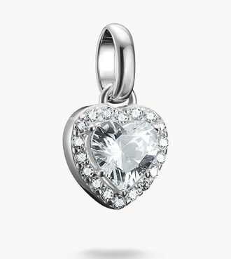 Thomas Sabo Connect - Pendentif charm coeur serti de pierres en argent - Argent&eacute; et blanc