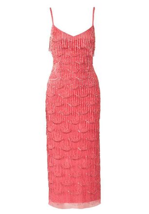 Adrianna Papell Abendkleid Beaded Sleeveless Ankle Dress Umwerfendes und opulentes Kleid mit Perlenfransen